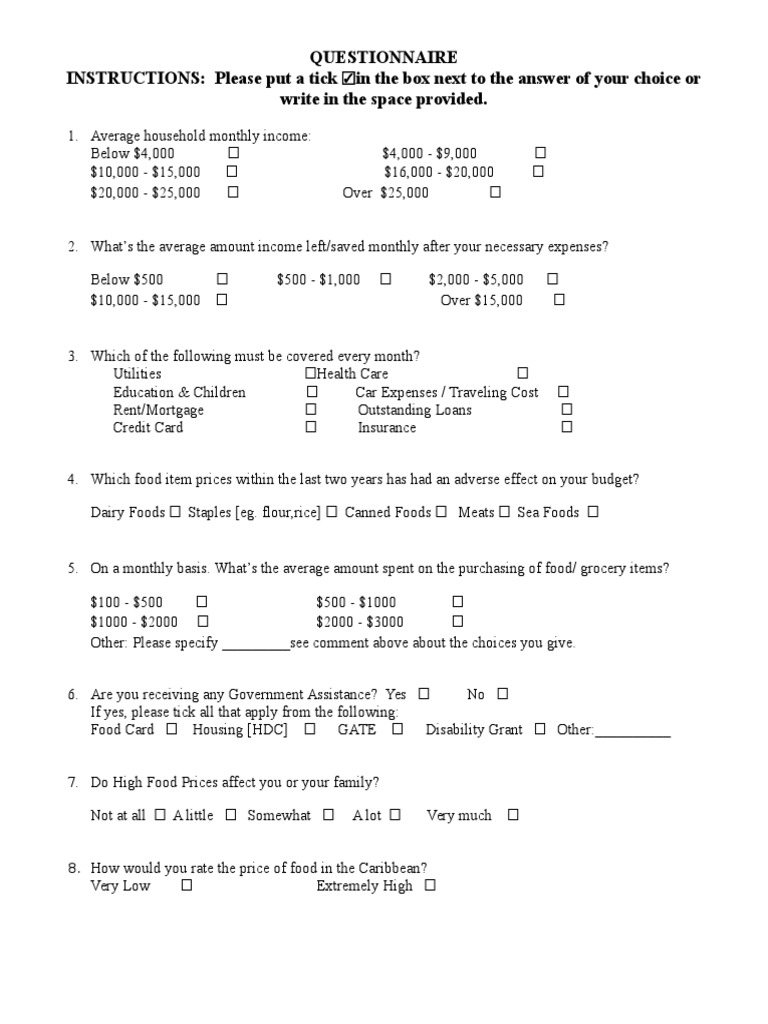Food Price Impact Survey Questionnaire | PDF | Foods | Economies