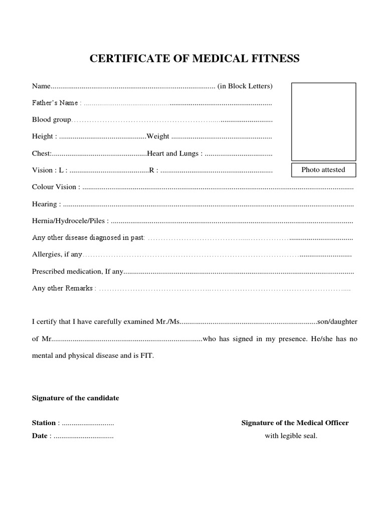 Medical Fitness Certificate Template | PDF