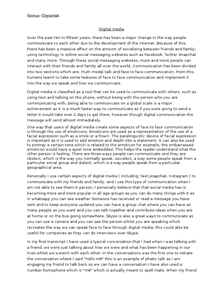 Digital Media Essay | PDF | Snapchat | Communication