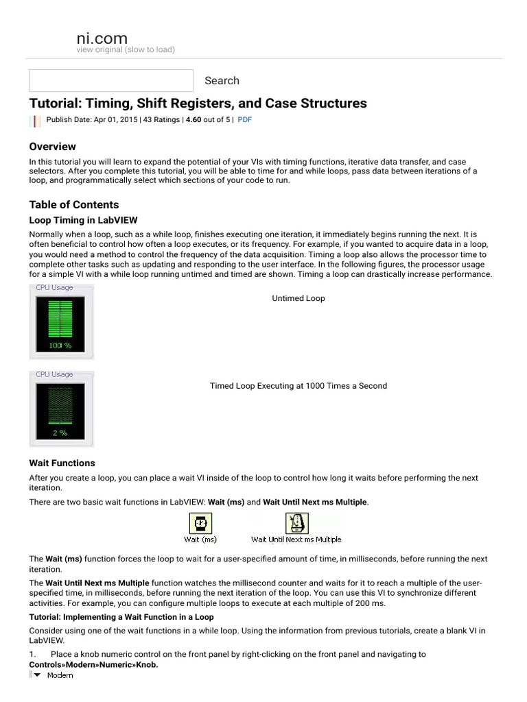 Timing, Shift Registers, and Case Structures - National Instruments ...