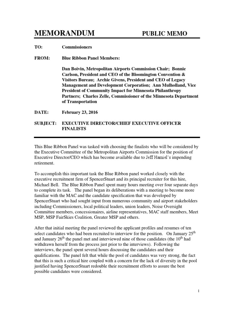 MAC CEO Candidates Memo | Download Free PDF | Minnesota | Executive Officer