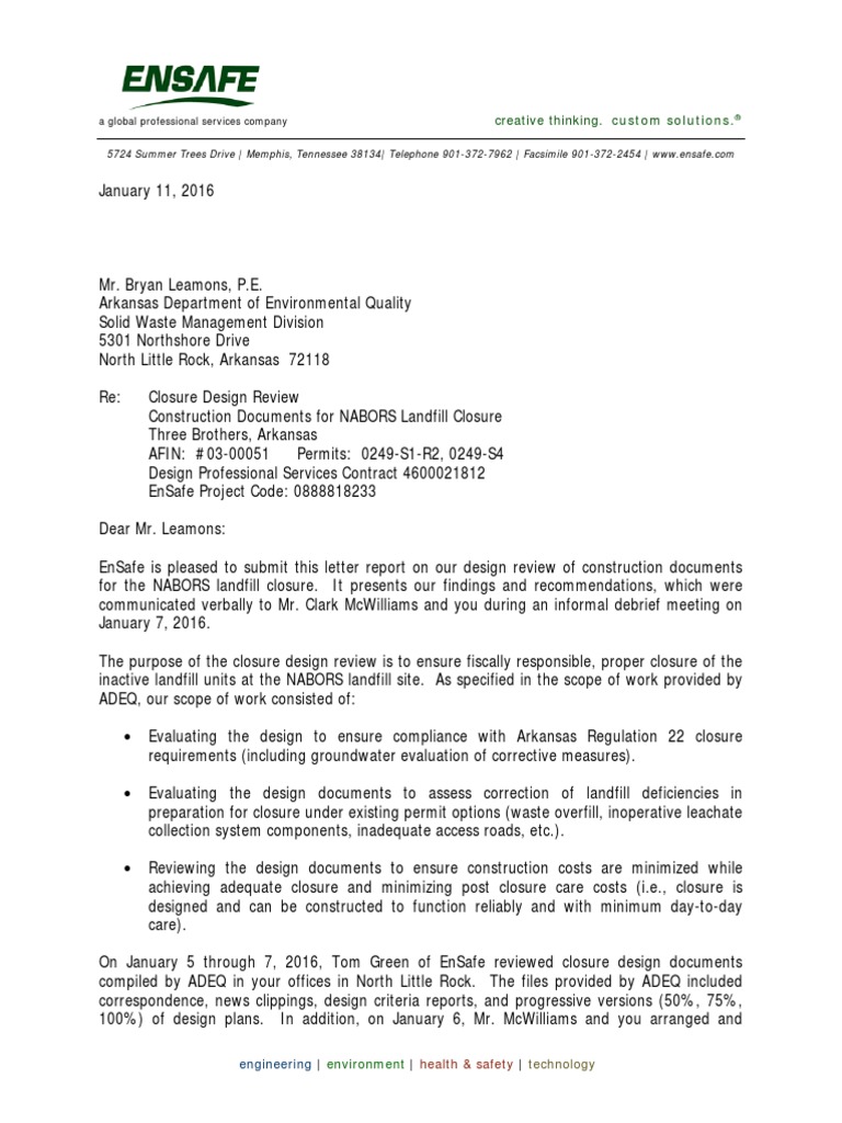 NABORS Design Review Letter Report | PDF | Landfill | Soil