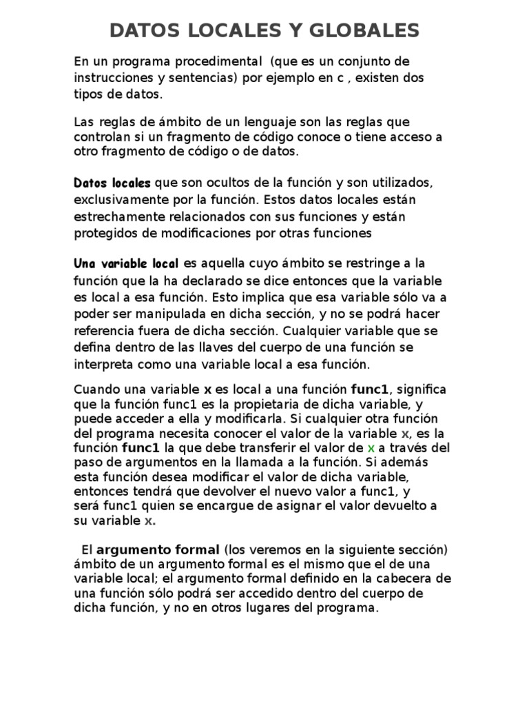 Datos Locales y Globales | PDF | Función (Matemáticas) | Variable ...