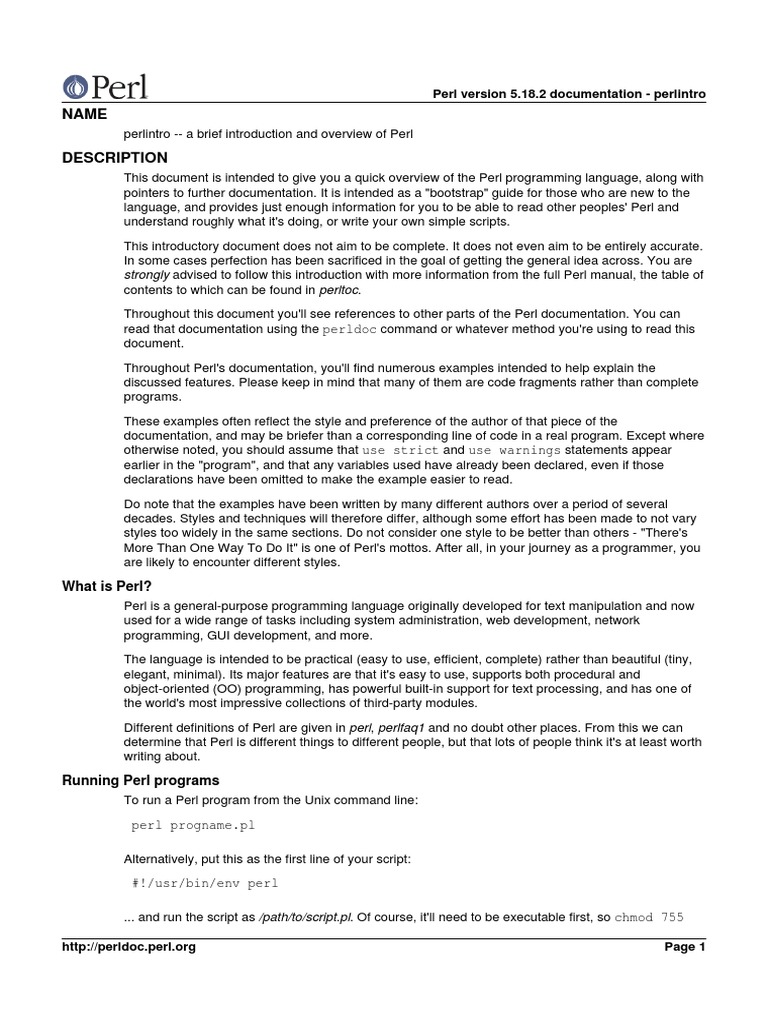 Brief Introduction To Perl | PDF | Perl | Variable (Computer Science)