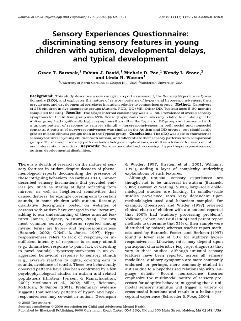 Sensory Experiences Questionnaire for Autism | PDF | Pervasive ...