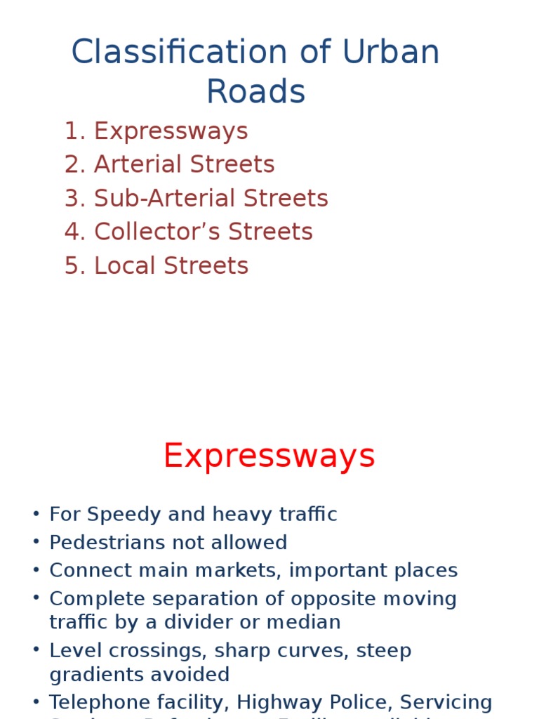 classification of urban roads | Rail Transport | Traffic