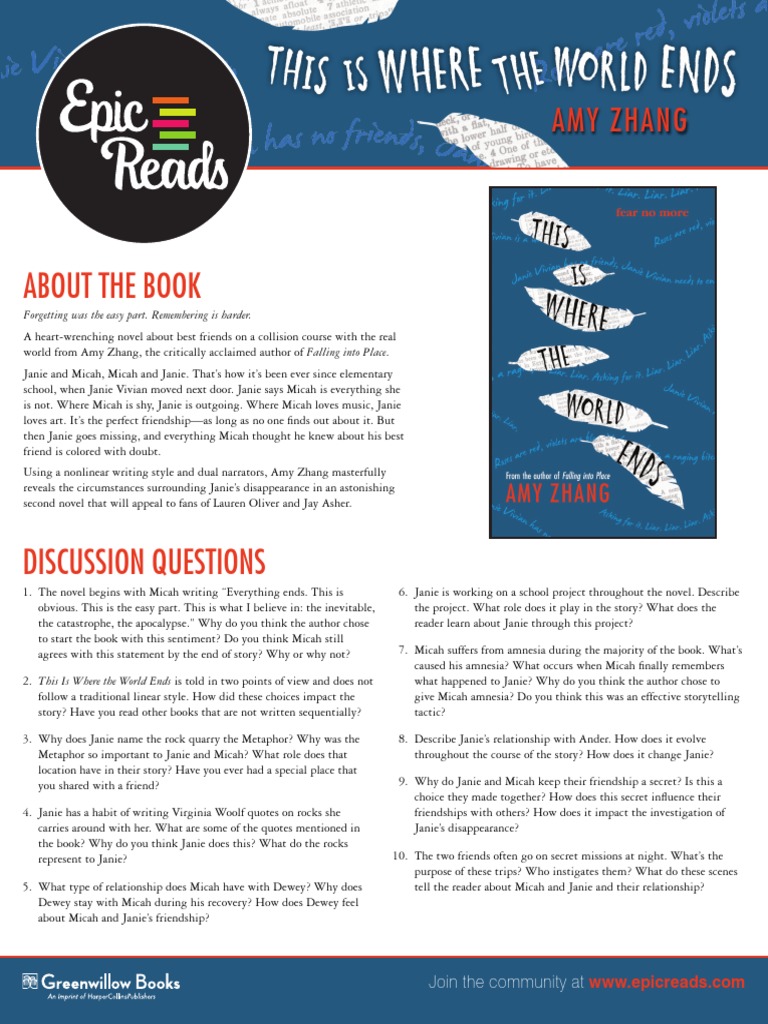 Book Club Guide: THIS IS WHERE THE WORLD ENDS by Amy Zhang | PDF | Novels