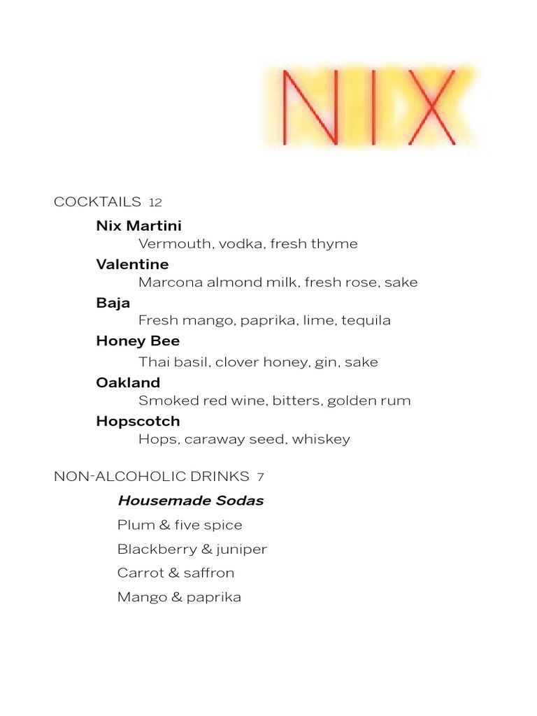 Nix Drink Menu | PDF