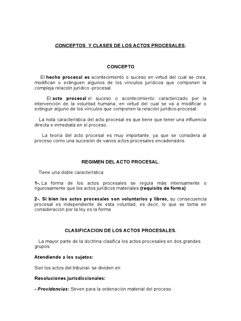 Conceptos y Clases de Los Actos Procesales | PDF | Ley procesal ...