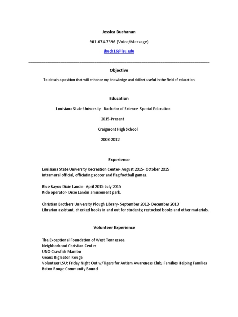 Jessica Buchanan's Ride Operator Resume | PDF | Career & Growth | Wellness