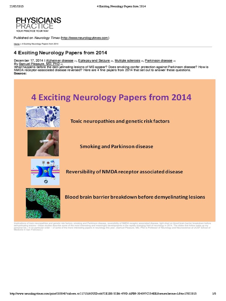 4 Exciting Neurology Papers From 2014: Source | PDF | Neurology ...