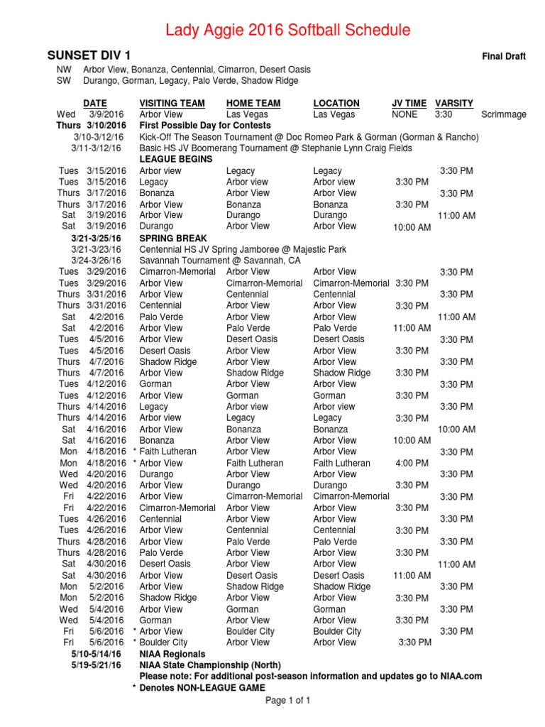 2016 Lady Aggie Softball Schedule | PDF
