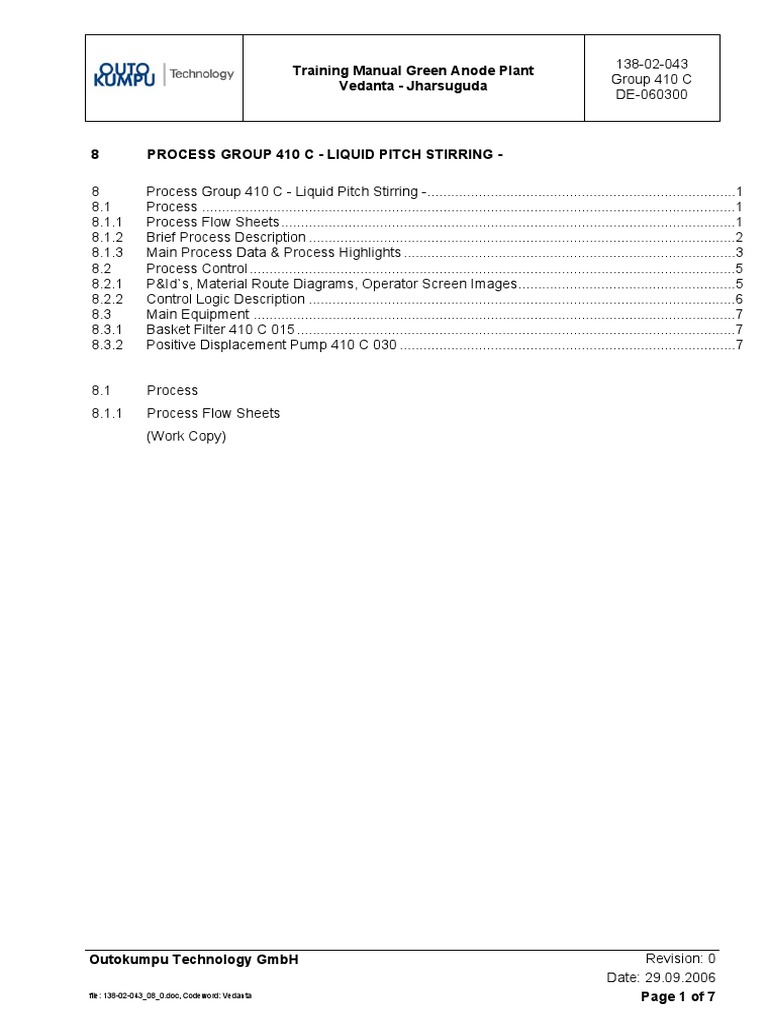 Training Manual Green Anode Plant Vedanta - Jharsuguda: File: 138-02 ...
