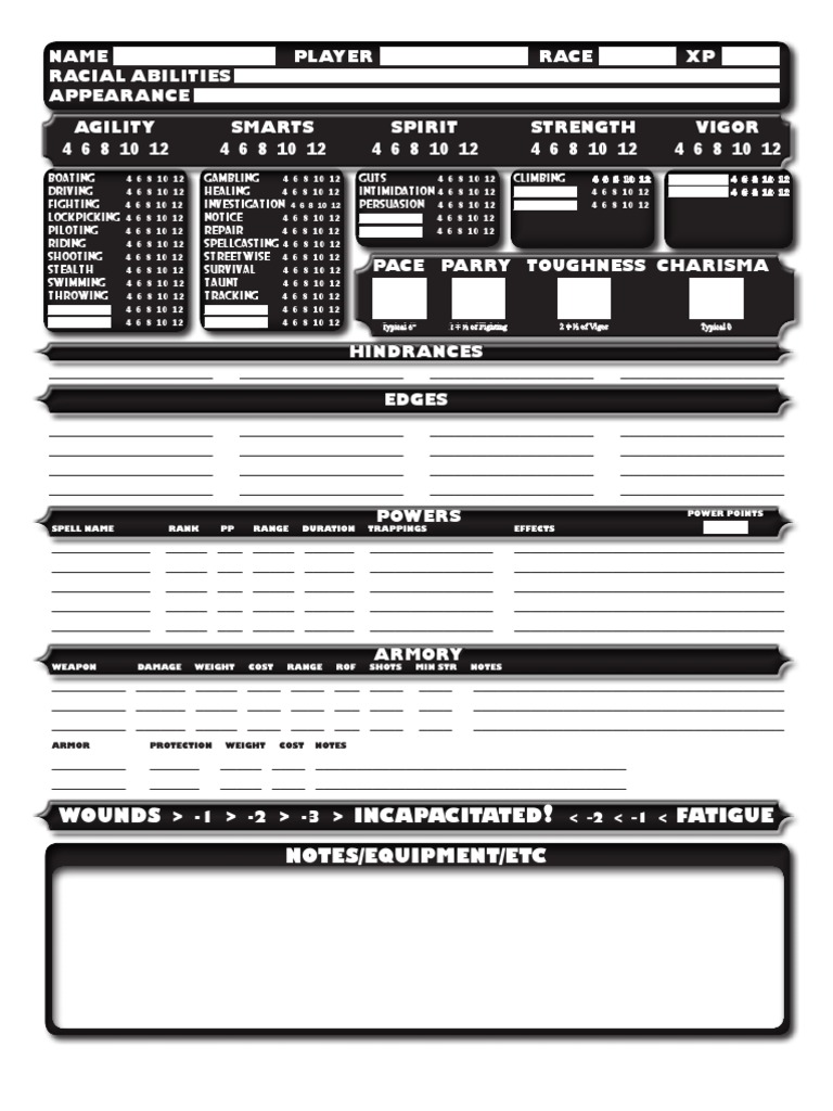 Savage Worlds - SimpleSavageSheet - Black & White | Role Playing Games ...