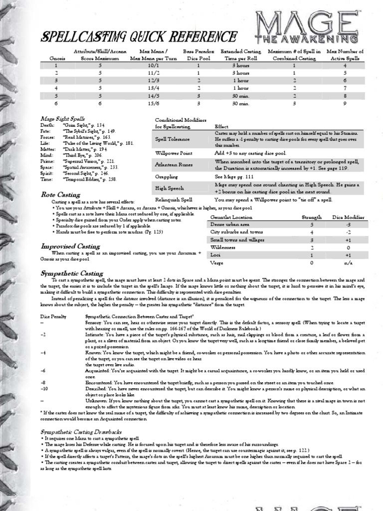 Mage Spellcasting Quick Reference | PDF | Magician (Fantasy) | Volume