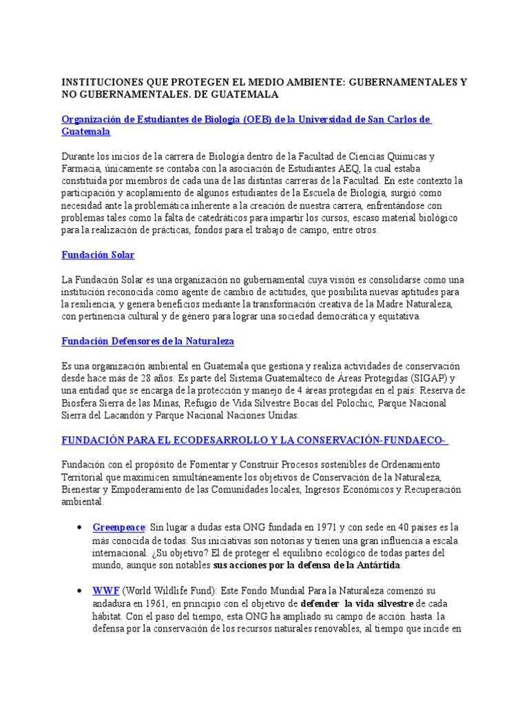 Instituciones Que Protegen El Medio Ambiente | PDF | Fondo Mundial para ...