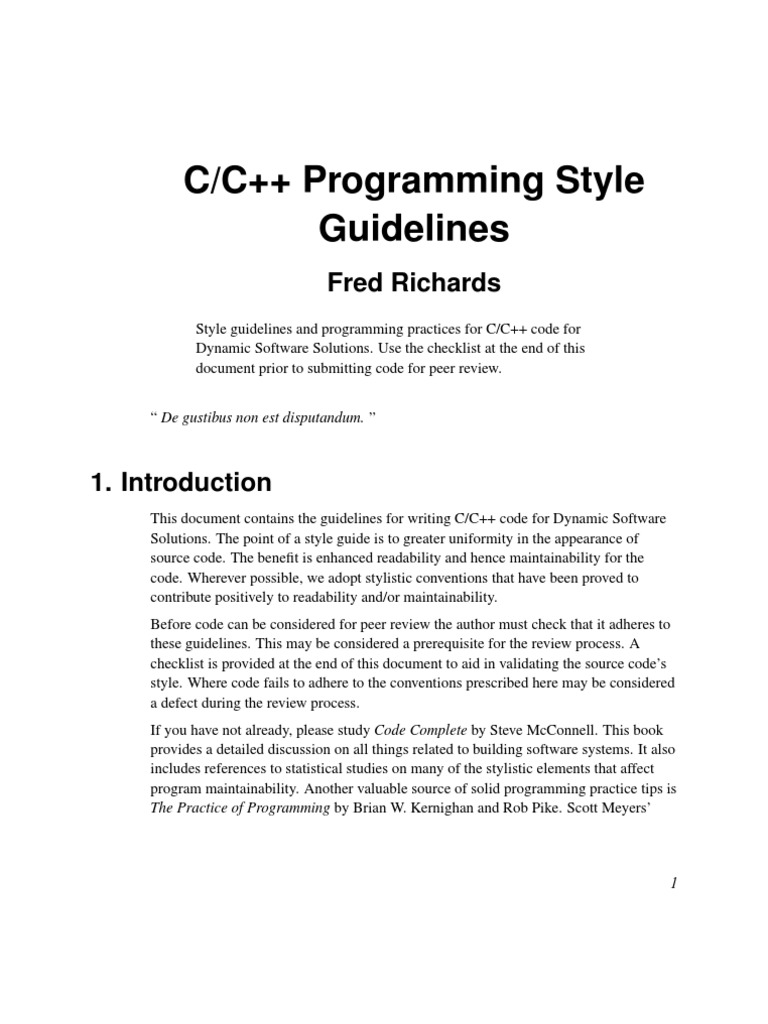 C Programming Style Guidelines Pdf C C Programming Language