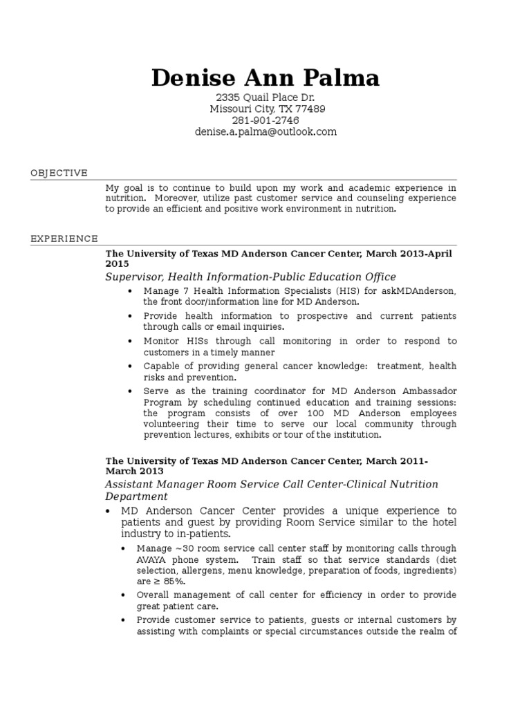 Denise P 2015 Resume | PDF | Wic | Patient