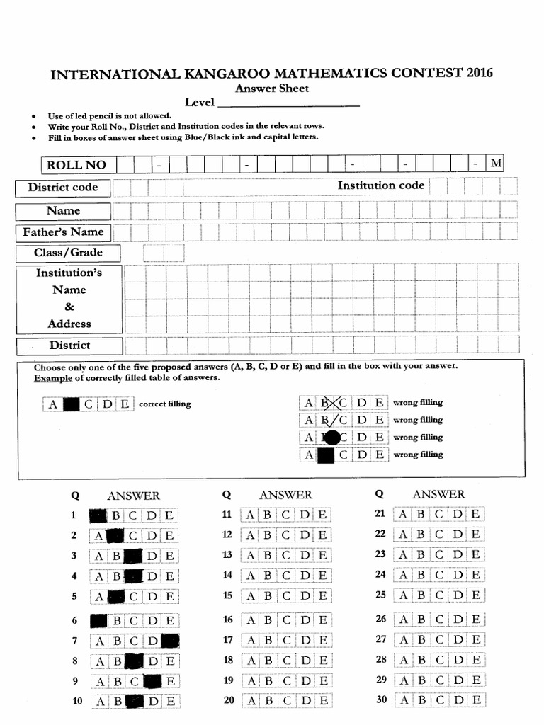 IKMC Answer Sheet | PDF | Teaching Mathematics
