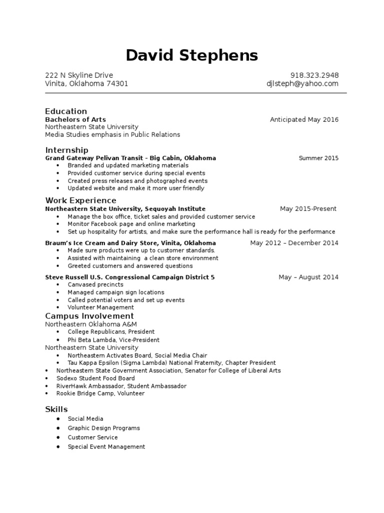 David Stephens' Public Relations Resume | PDF | Career & Growth | Business