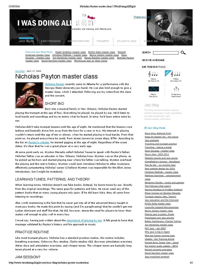 Nicholas Payton Master Class - IWasDoingAllRight | PDF | Trumpet | Jazz