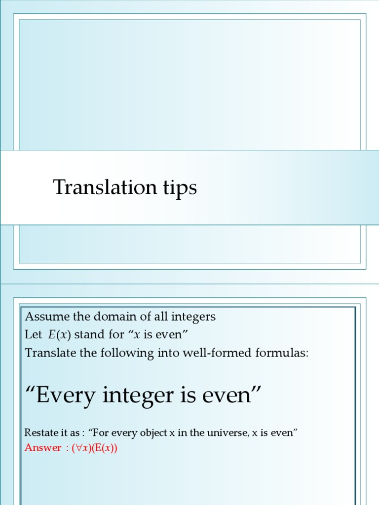 Logic Translation for Math Students | PDF | Proposition | Integer