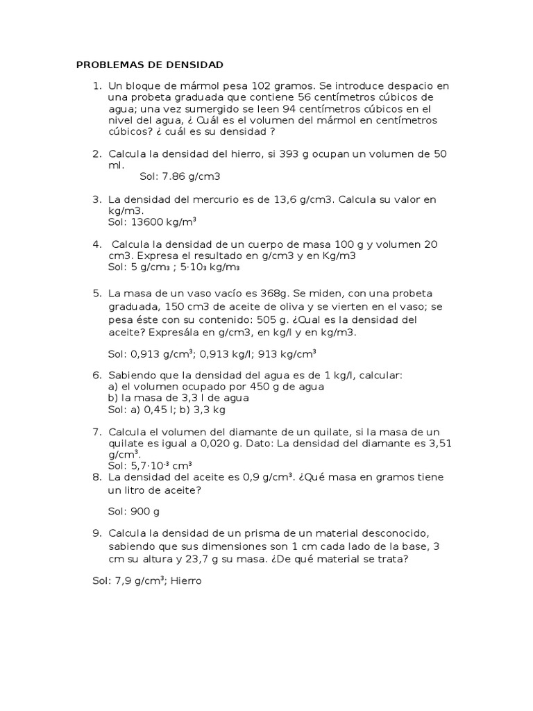 Ejercicios Densidades Repaso | PDF