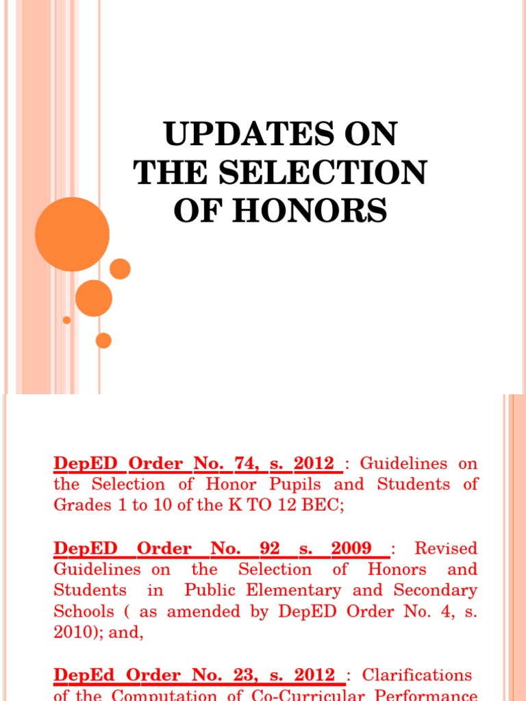 Updated Guidelines of Selection of Honors | Secondary School | Curriculum