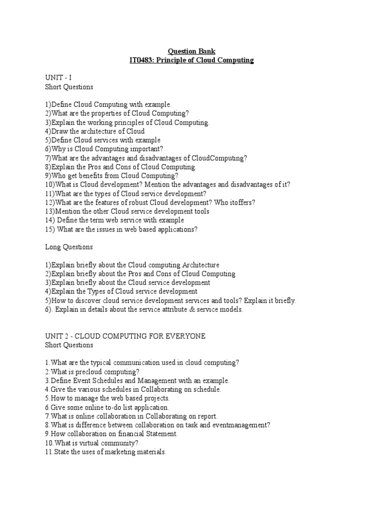 IT0483 Cloud Computing Question Bank | PDF | Cloud Computing | Apache Hadoop