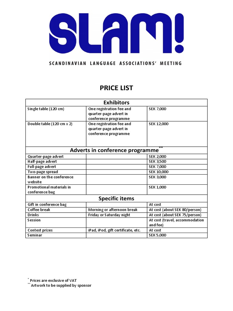 Conference Pricing and Advertising Options | PDF | Art