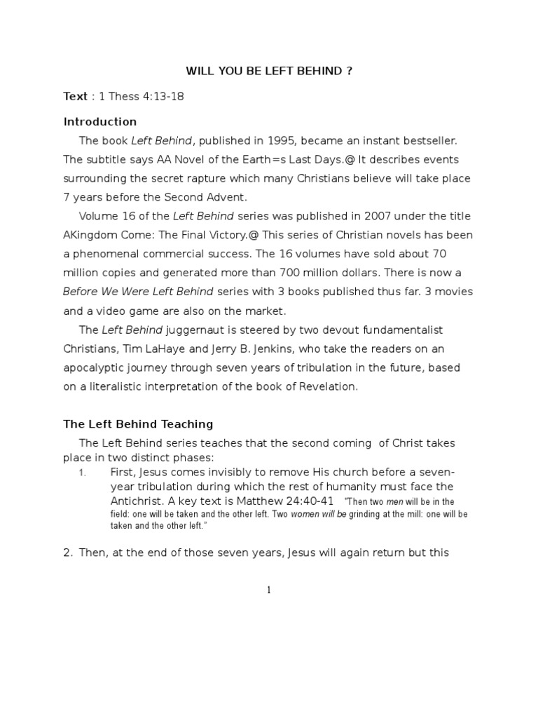 Left Behind | PDF | Rapture | Left Behind