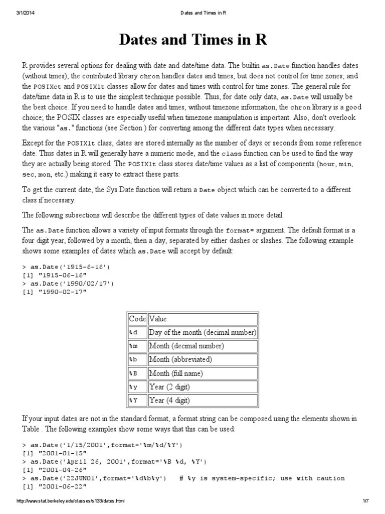 Dates in R | PDF