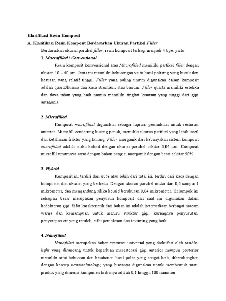 Klasifikasi Resin Komposit | PDF | Teknologi & Rekayasa