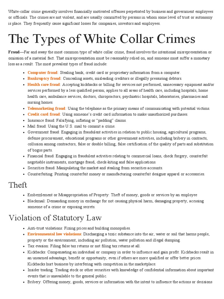 Types of White Collar Crimes | PDF | Fraud | Entrapment