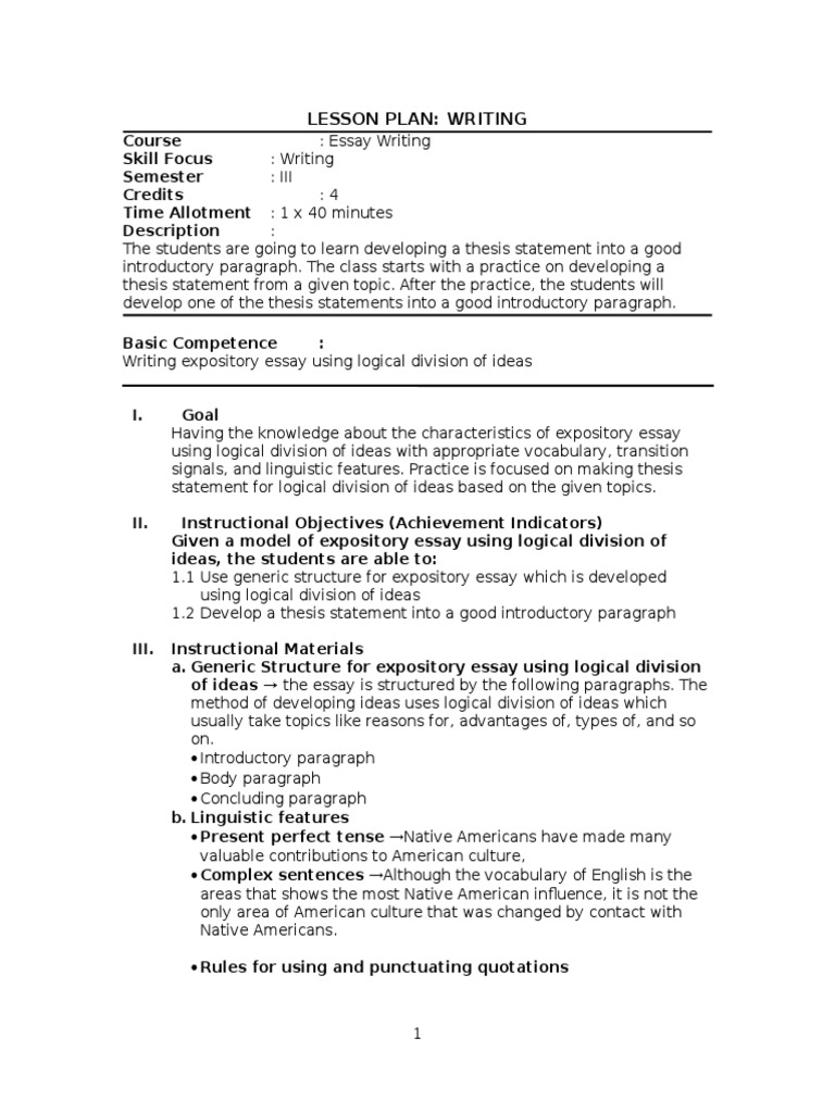 Lesson Plan - Writing | Download Free PDF | Lesson Plan | Essays