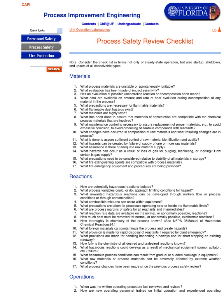 Process Engineers Checklist HAZOP | Valve | Instrumentation