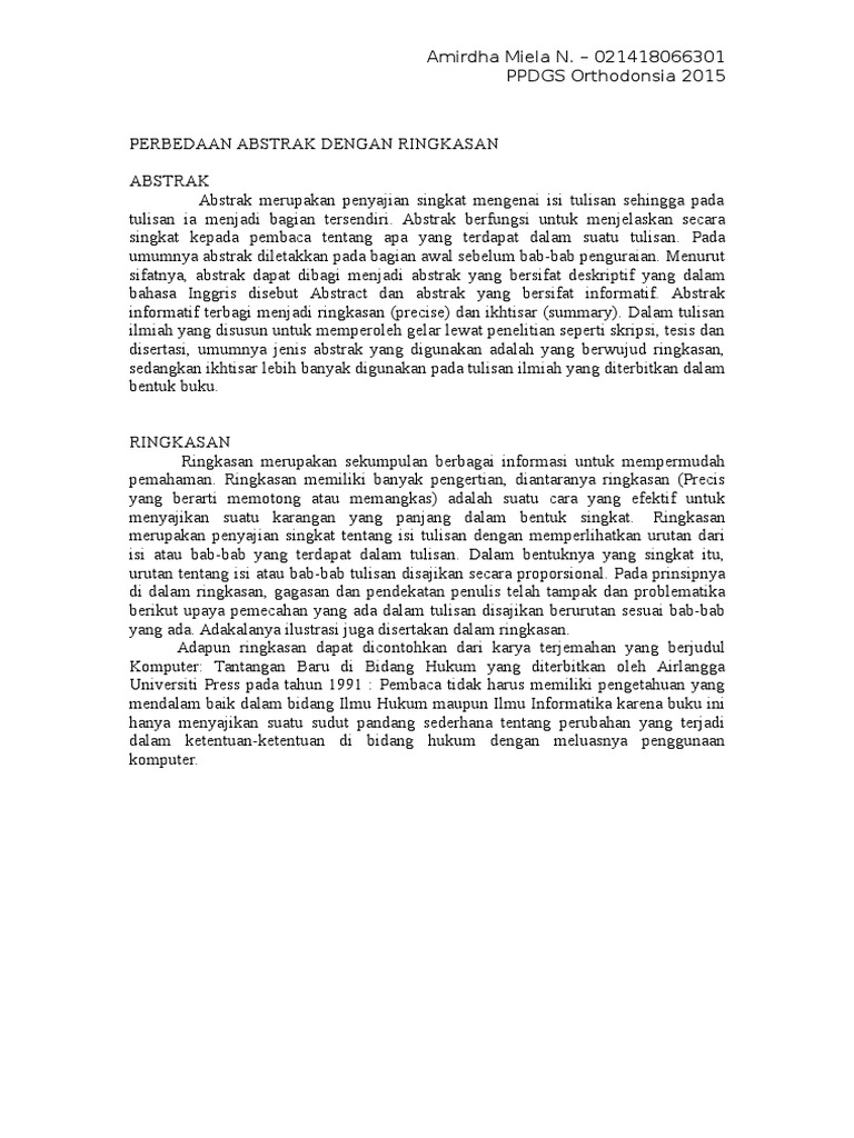 Perbedaan Abstrak Dengan Ringkasan | PDF