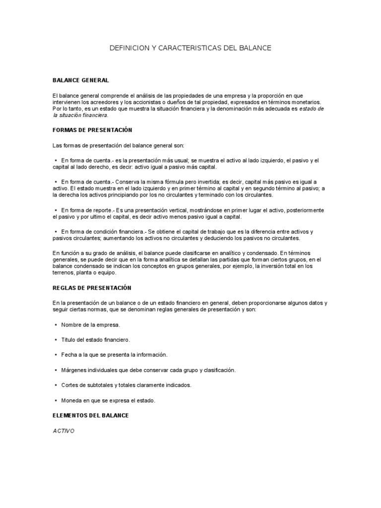 Balance General: Definición y Presentación | PDF | Beneficio (economía ...