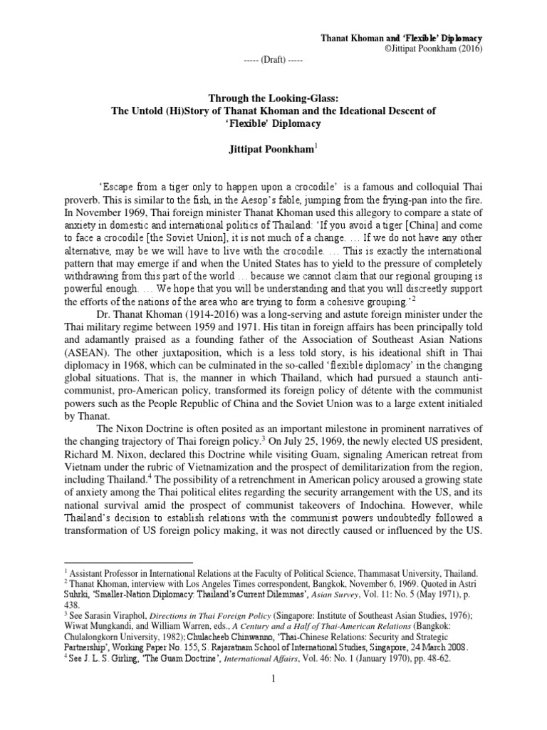 "Thanat Khoman and 'Flexible' Diplomacy" by Jittipat Poonkham | PDF ...