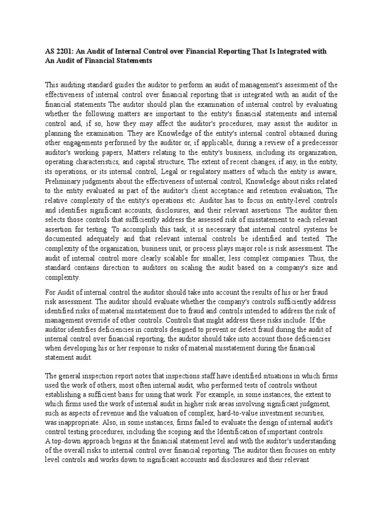 As 2201 | PDF | Internal Control | Financial Audit