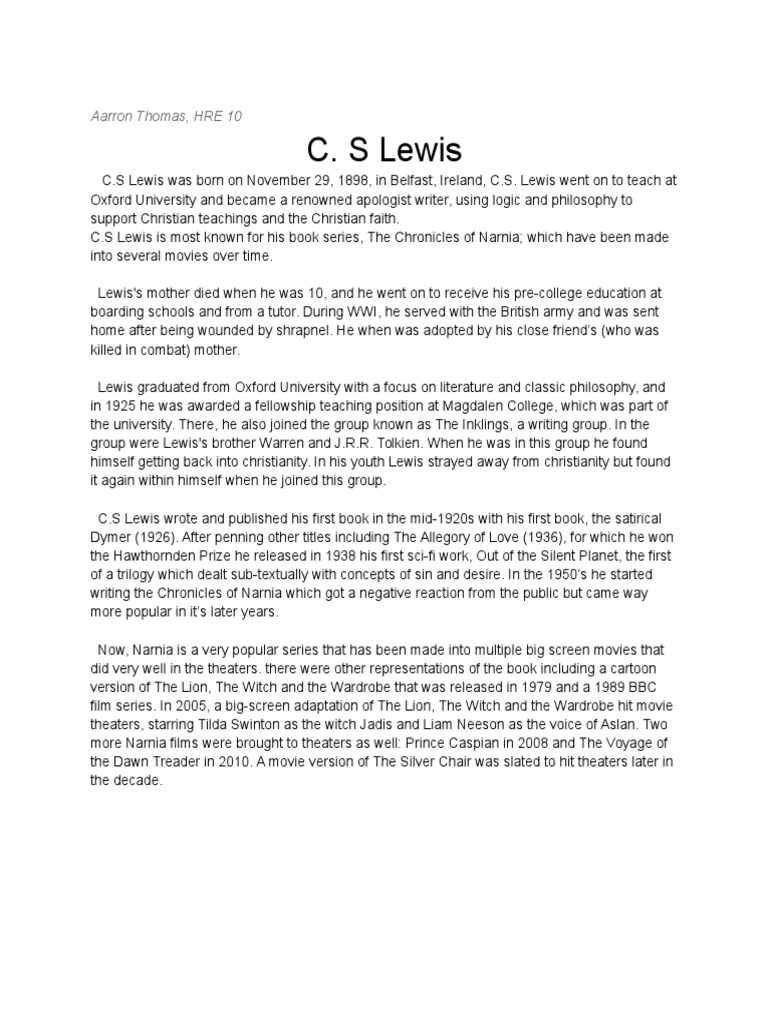 C.S. Lewis: Life and Legacy | PDF | Classics | General Fiction