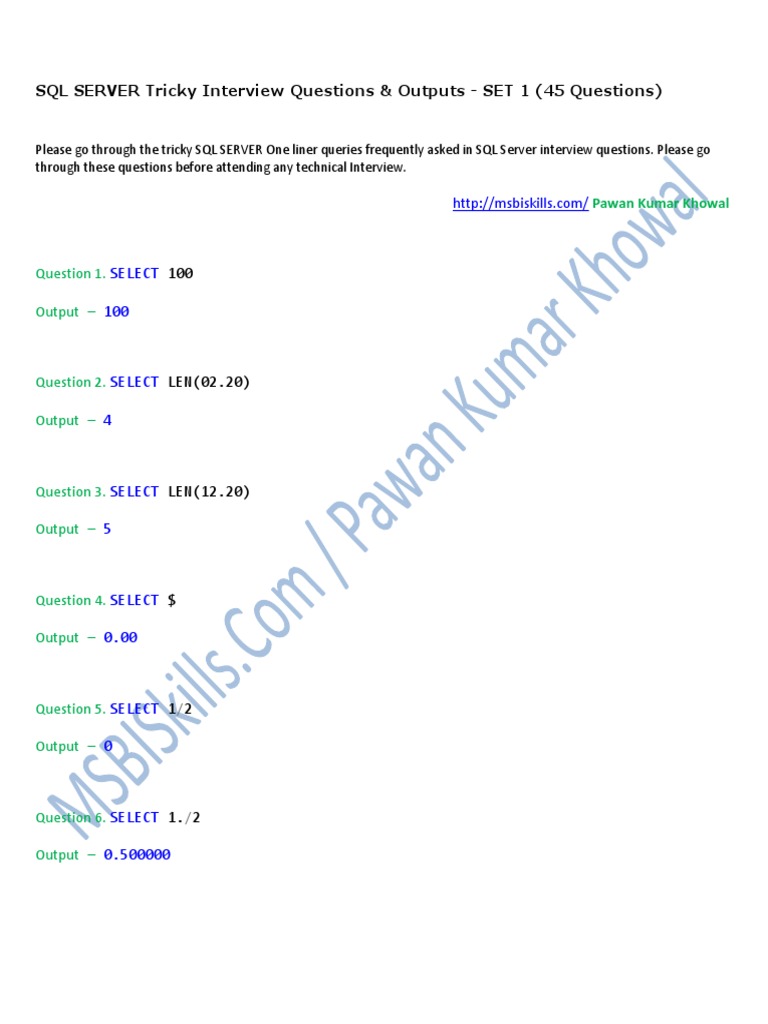 SQL Server Tricky Interview Questions | PDF | Microsoft Sql Server ...