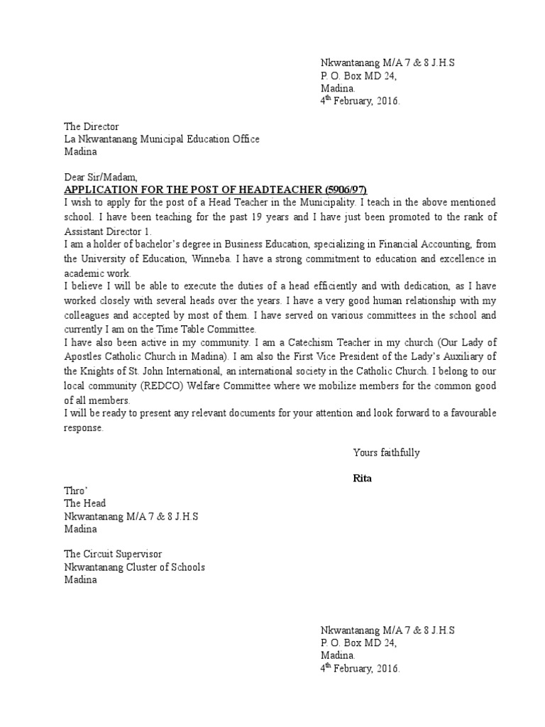 Application For Headship | PDF | Catholic Church | Religious Education