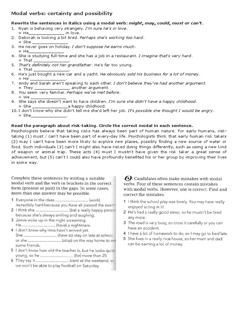 Modal Verbs Certainty and Possibility | PDF