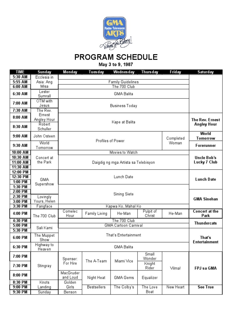 GMA-7 Program Schedule (Week 13) | PDF | Leisure