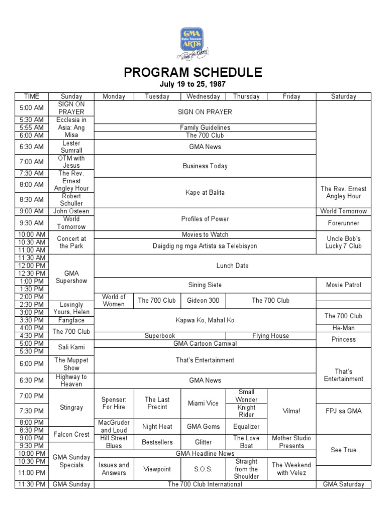 GMA-7 Program Schedule (Week 24) | PDF | Television | Broadcasting