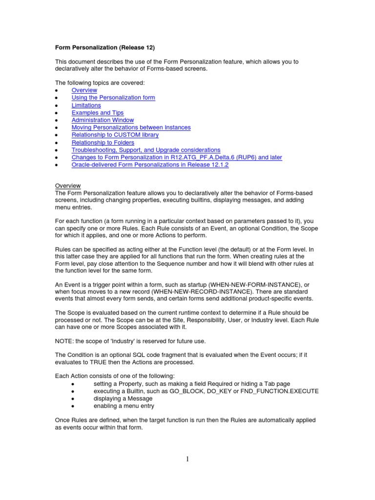 Oracle Release 12+ Forms Personalization | PDF | Parameter (Computer Programming) | Variable ...