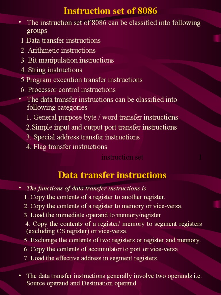 Instruction Set 8086 | PDF | Instruction Set | Subroutine