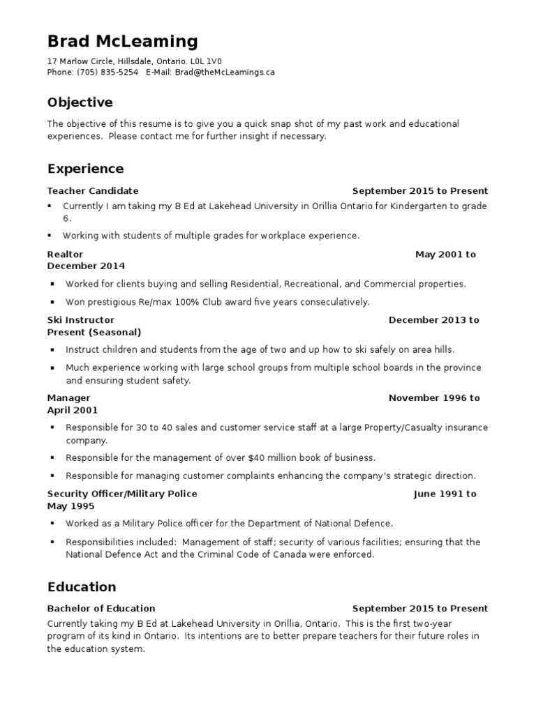 Brad McLeaming's Professional Resume | PDF