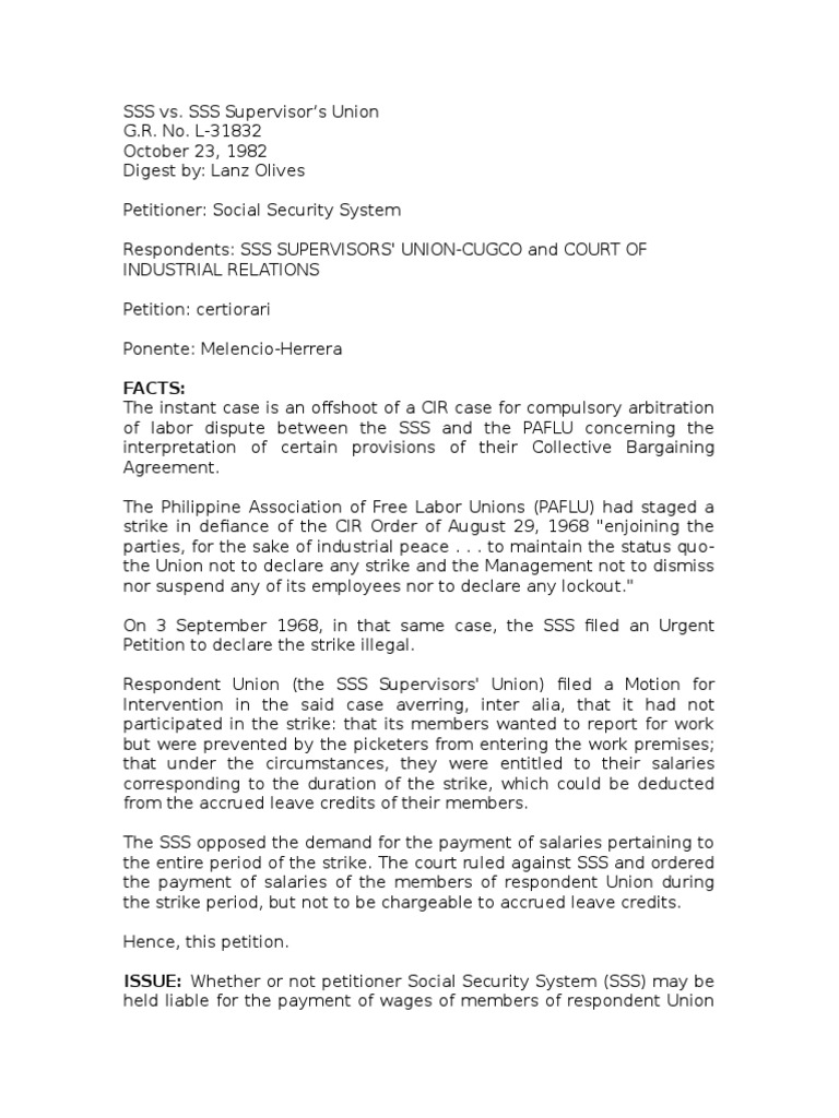 SSS Vs | PDF | Lockout (Industry) | Strike Action